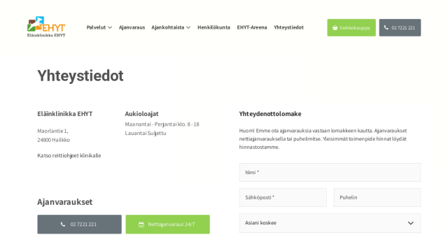 Yhteystiedot - Eläinklinikka EHYT
